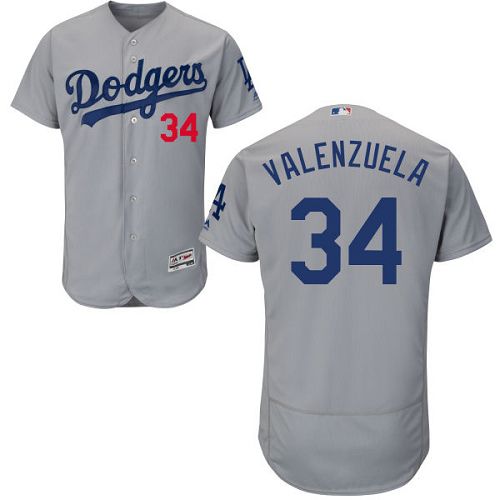 Dodgers #34 Fernando Valenzuela Grey Authentic Collection Jersey ...