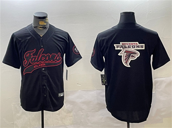 Atlanta Falcons Team Big Logo Black With Patch Baseball Jersey ...