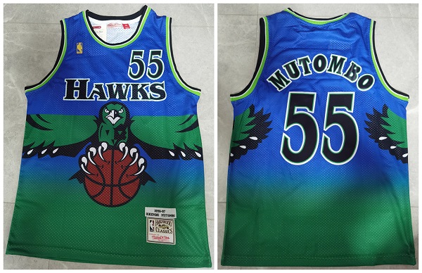 Atlanta Hawks #55 Dikembe Mutombo Blue and Green 1996-97 Throwback ...