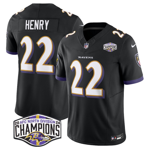 Baltimore Ravens #22 Derrick Henry Black FUSE 2024 AFC North Division ...