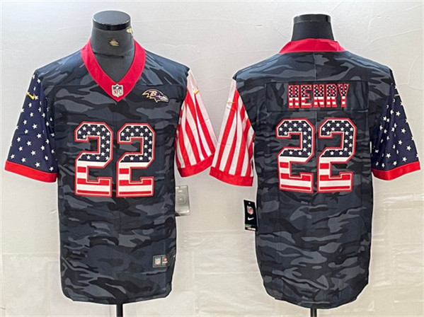 Baltimore Ravens #22 Derrick Henry Camo USA Flag Jersey – Dripgrape ...