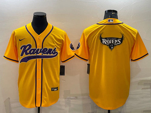 Baltimore Ravens Yellow Team Big Logo With Patch Baseball Jersey ...