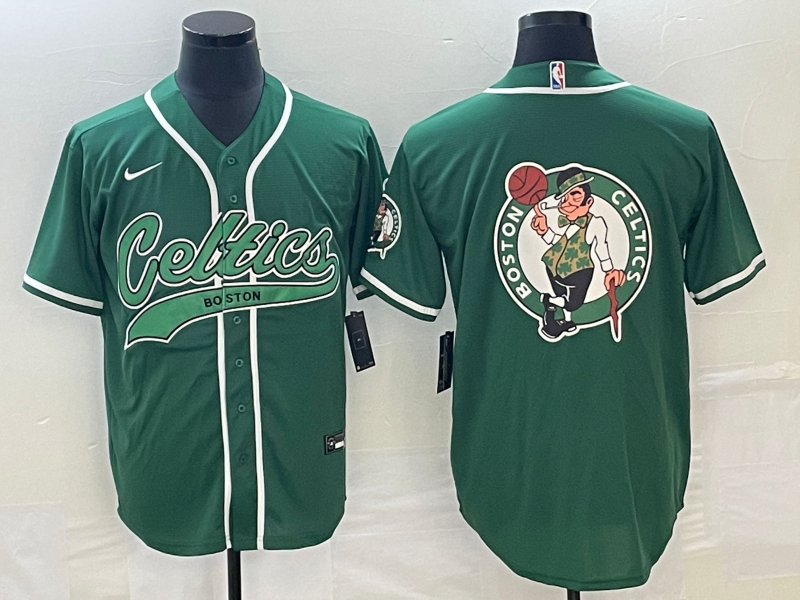 Boston Celtics Green Team Big Logo With Patch Baseball Jersey ...