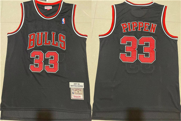 Chicago Bulls #33 Scottie Pippen 1997-98 Black Throwback Jersey ...
