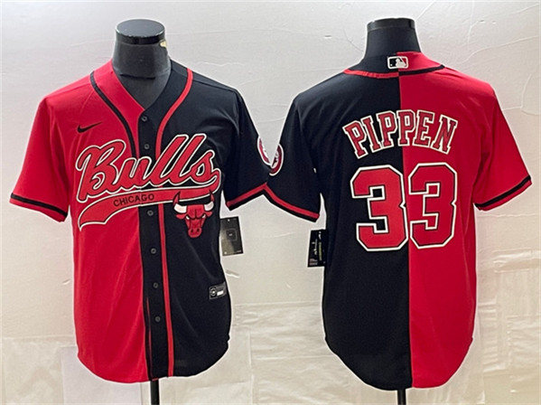 Chicago Bulls #33 Scottie Pippen Red-Black Split Baseball Jersey ...
