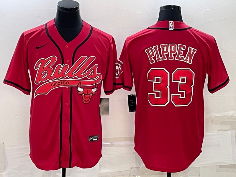 Chicago Bulls #33 Scottie Pippen Red With Patch Baseball Jersey ...