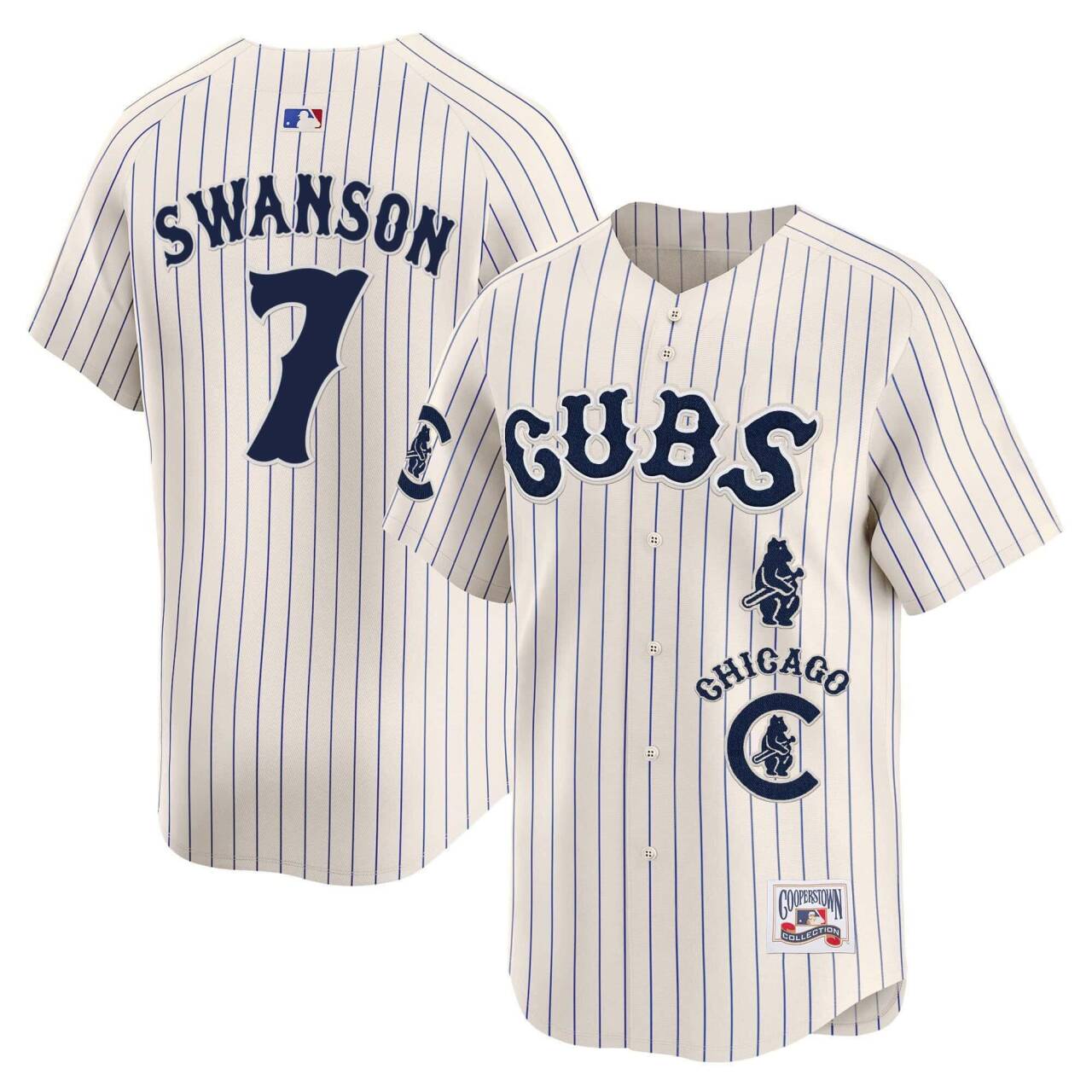 Chicago Cubs #7 Dansby Swanson Cream Pinstripe Special Premier Baseball ...