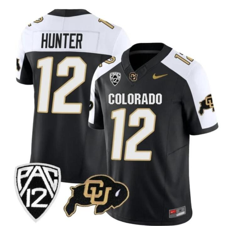 Colorado Buffaloes #12 Travis Hunter Black-White 2023 FUSE With PAC-12 ...