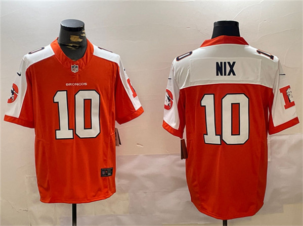 Denver Broncos #10 Bo Nix Orange 2024 FUSE Throwback Alternate Jersey ...