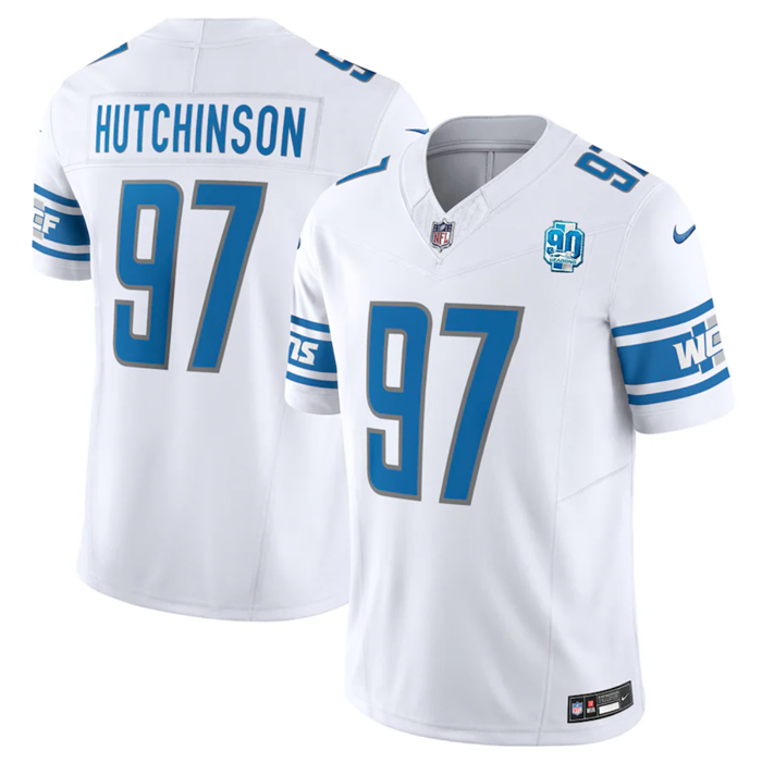 Detroit Lions #97 Aidan Hutchinson White 2023 FUSE 90th Anniversary ...