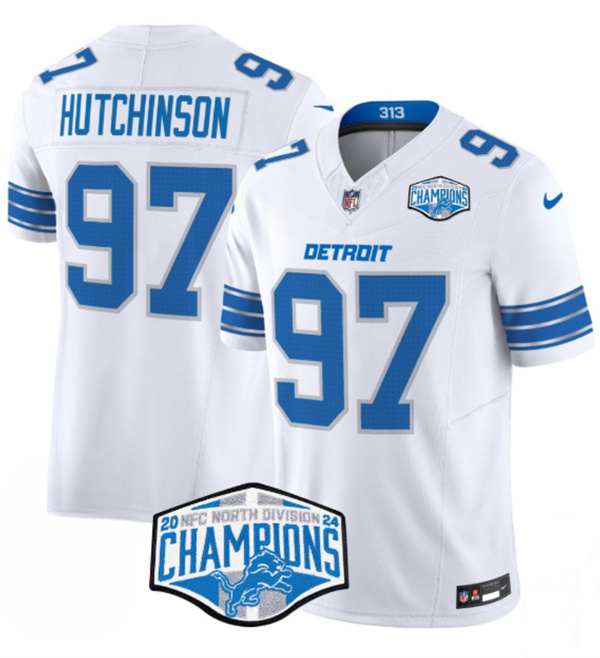 Detroit Lions #97 Aidan Hutchinson White 2024 NFC North Champions FUSE ...