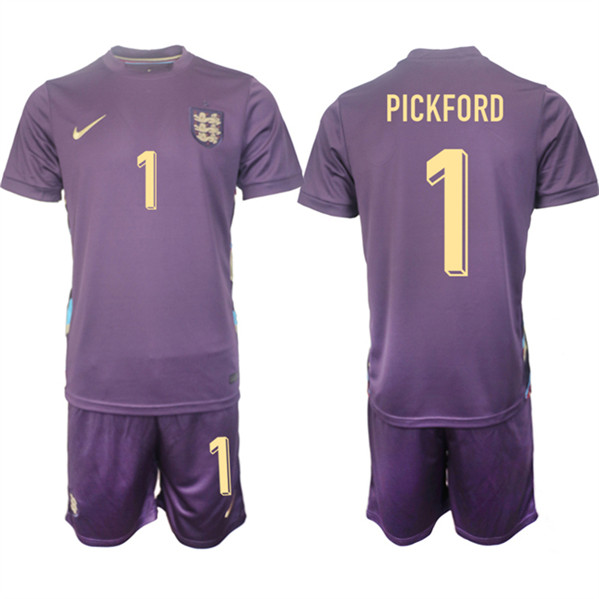 England #1 Jordan Pickford 2024-25 Purple Away Soccer Jersey Suit ...