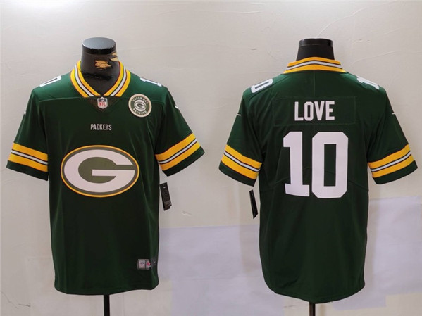 Green Bay Packers #10 Jordan Love Green Big Logo With Patch Jersey ...