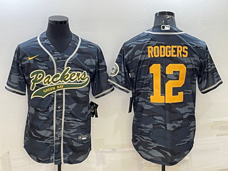 Green Bay Packers #12 Aaron Rodgers Gray Gold Camo With Patch Baseball ...