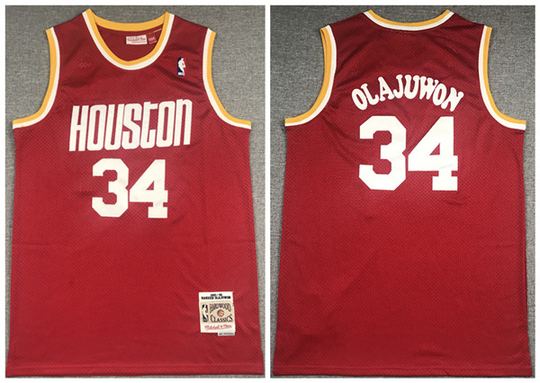 Houston Rockets #34 Hakeem Olajuwon Red Throwback Jersey – Dripgrape ...