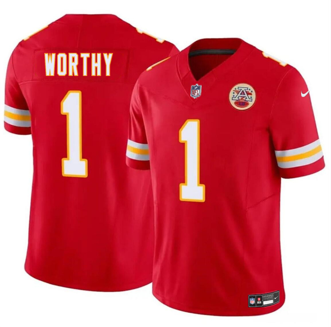 Kansas City Chiefs #1 Xavier Worthy Red 2024 Draft FUSE Jersey ...