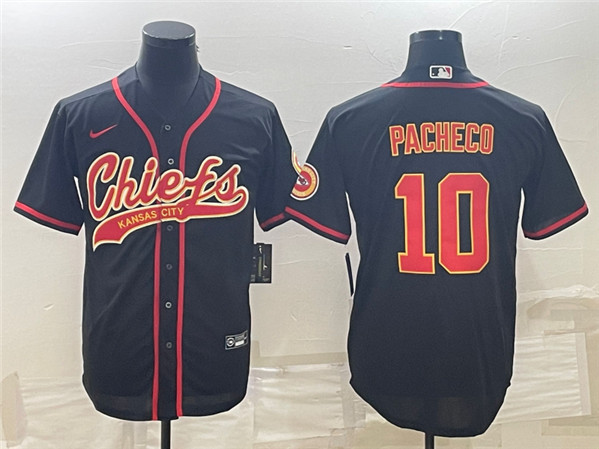 Kansas City Chiefs #10 Isiah Pacheco Black With Patch Baseball Jersey ...