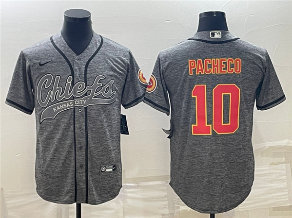 Kansas City Chiefs #10 Isiah Pacheco Gray With Patch Baseball Jersey ...