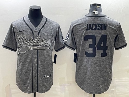 Las Vegas Raiders #34 Bo Jackson Gray With Patch Baseball Jersey ...
