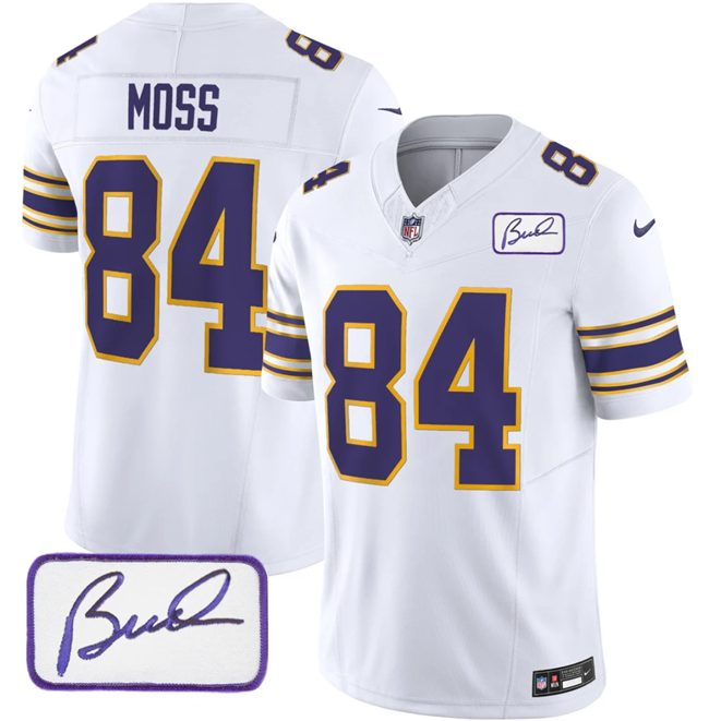 Minnesota Vikings #84 Randy Moss White 2023 FUSE Bud Grant patch Jersey ...