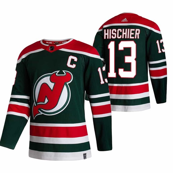 New Jersey Devils #13 Nico Hischier 2021 Green Reverse Retro Jersey ...
