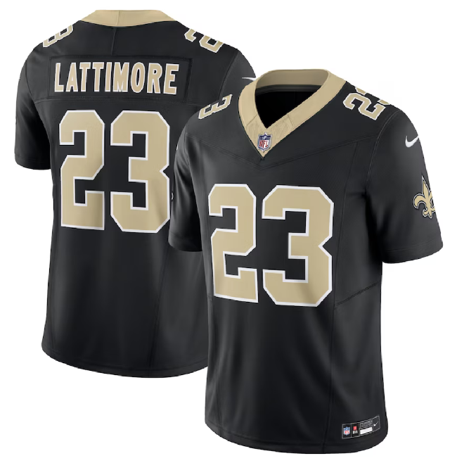 New Orleans Saints #23 Marshon Lattimore Black 2023 FUSE Jersey ...