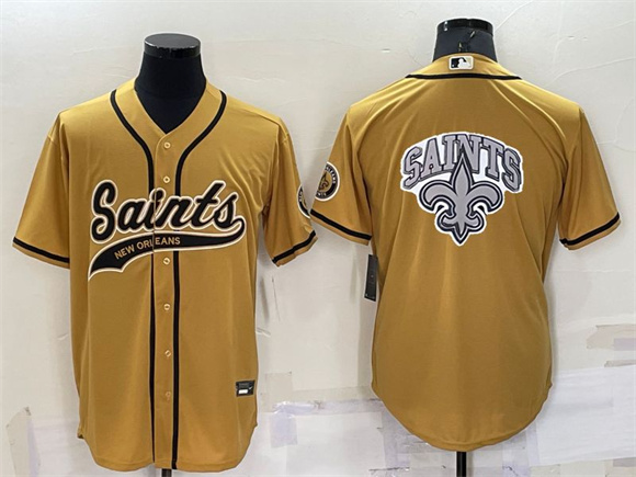New Orleans Saints Gold Team Big Logo With Patch Baseball Jersey ...