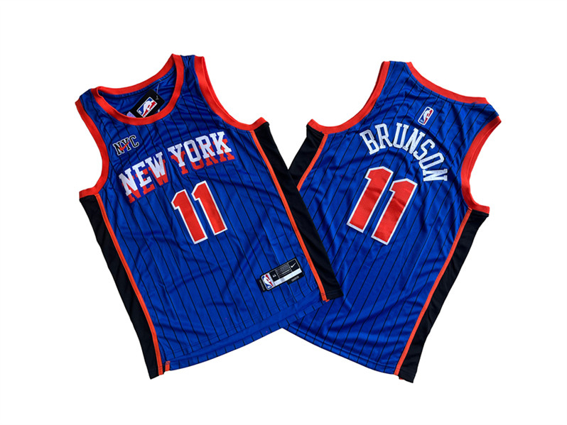 New Yok Knicks #11 Jalen Brunson Blue City Edition Basketball Jersey ...