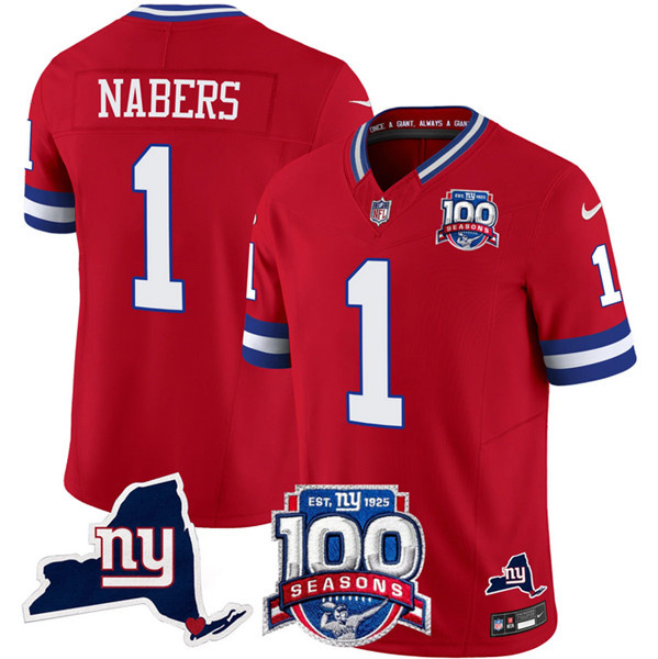 New York Giants #1 Malik Nabers Red 2024 FUSE 100th Season And State ...