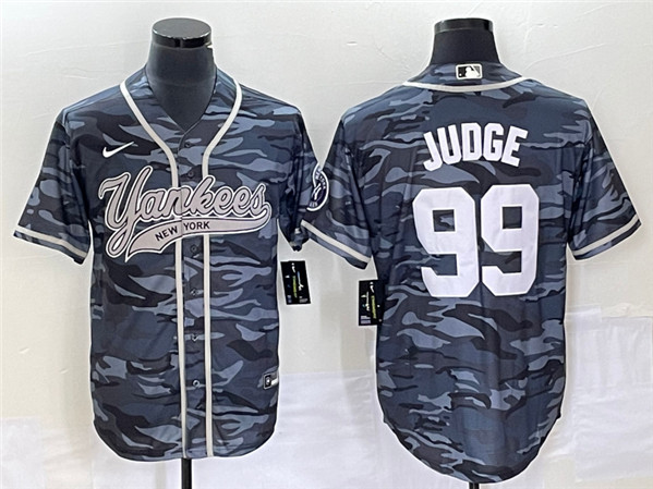 New York Yankees #99 Aaron Judge Gray Camo With Patch Baseball Jersey ...
