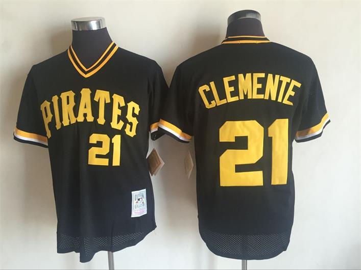 Pittsburgh Pirates #21Roberto Clemente Mitchell and Ness Black ...