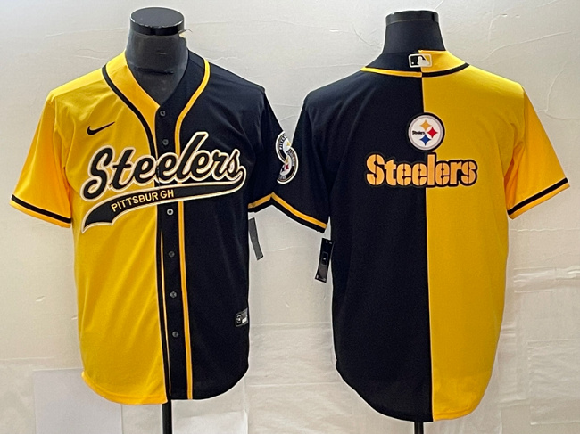 Pittsburgh Steelers Yellow Black Split Team Big Logo Baseball Jersey ...