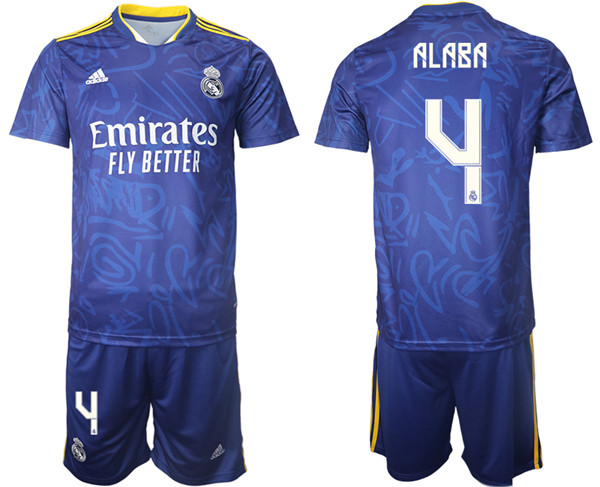 Real Madrid #4 David Alaba 2021-22 Blue Away Soccer Jersey with Shorts ...