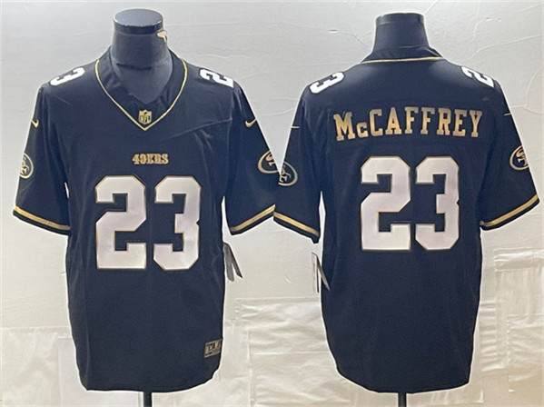 San Francisco 49ers #23 Christian McCaffrey Black Gold 2023 FUSE Jersey ...