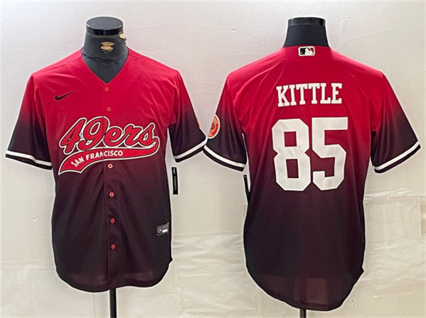 San Francisco 49ers #85 George Kittle Red-Black With Patch Baseball ...