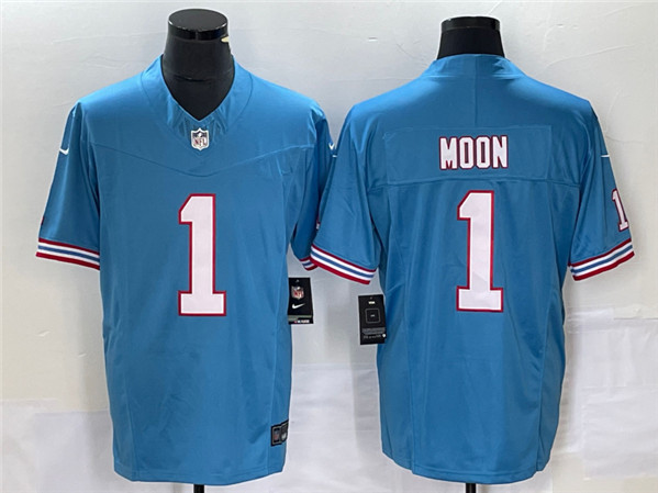 Tennessee Titans #1 Warren Moon Light Blue 2023 FUSE Throwback Jersey ...