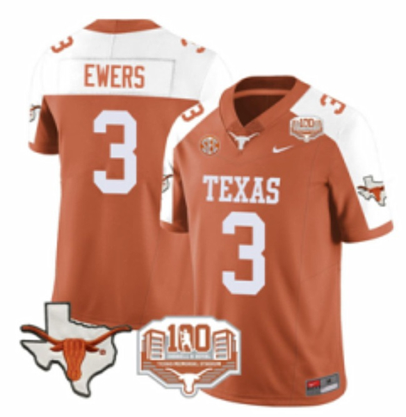 Texas Longhorns #3 Quinn Ewers Orange-White FUSE 100 years of Darrell K ...