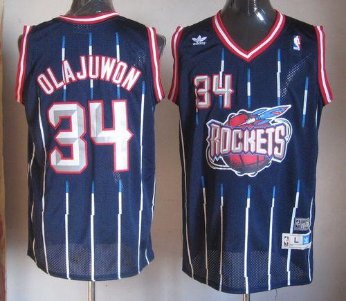 Rockets #34 Hakeem Olajuwon Navy Throwback Jersey – Dripgrape – Jerseys ...