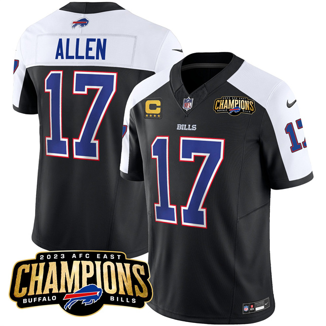 Buffalo Bills #17 Josh Allen Black-White 2023 FUSE AFC East Champions ...