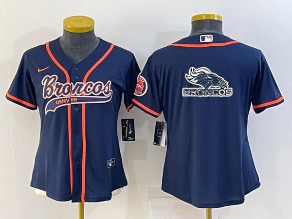 Denver Broncos Navy Team Big Logo With Patch Baseball Jersey ...