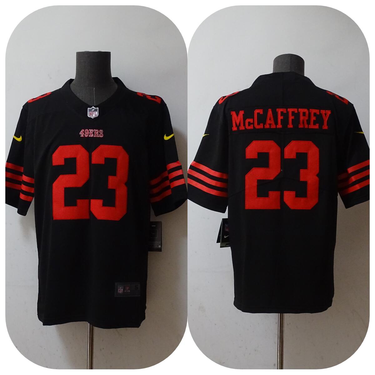 San Francisco 49ers #23 Christian McCaffrey 2022 Black Jersey ...