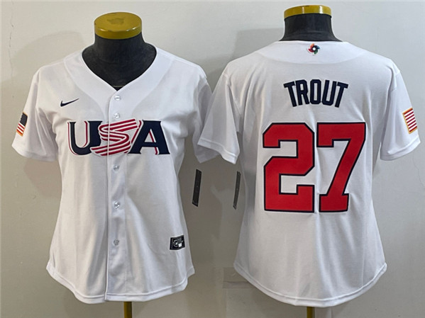USA Baseball #27 Mike Trout 2023 White World Baseball Classic Jersey ...