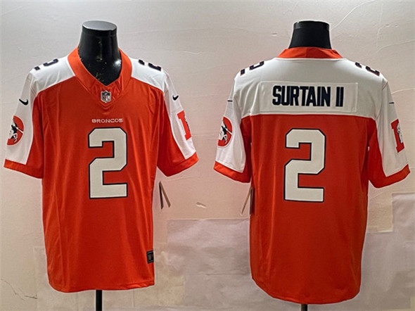 Men's Denver Broncos #2 Patrick Surtain II Orange/White 2024 F.U.S.E ...