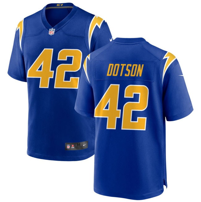 Los Angeles Chargers #42 Elijah Dotson Royal Stitched Game Jersey - ZSW ...
