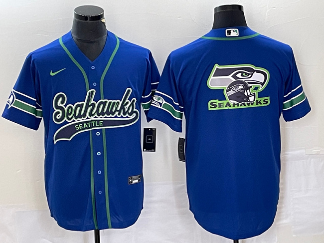 Seattle Seahawks Royal Throwback Team Big Logo Cool Base Stitched ...