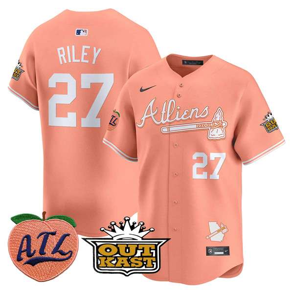 Atlanta Braves #27 Austin Riley Peach 2024 Atliens & Peach With Outkast ...