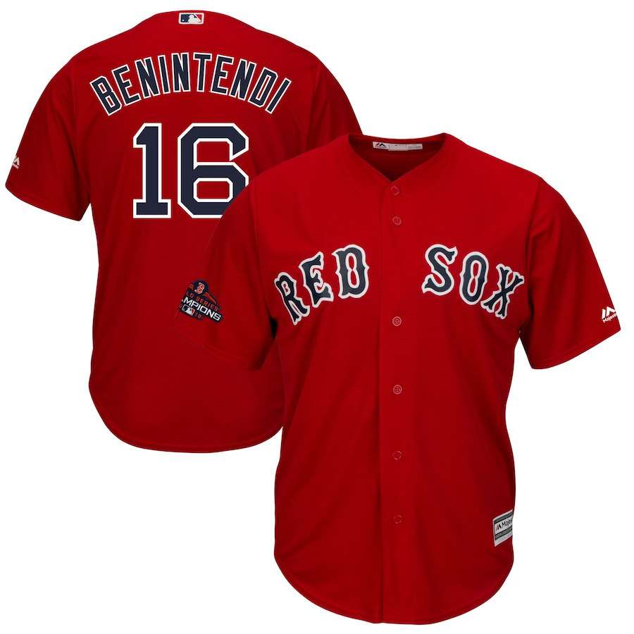 Boston Red Sox #16 Andrew Benintendi Majestic Scarlet 2018 World Series ...