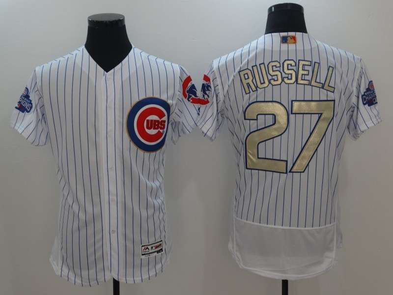 Chicago Cubs #27 Addison Russell Majestic White 2017 Gold Program ...