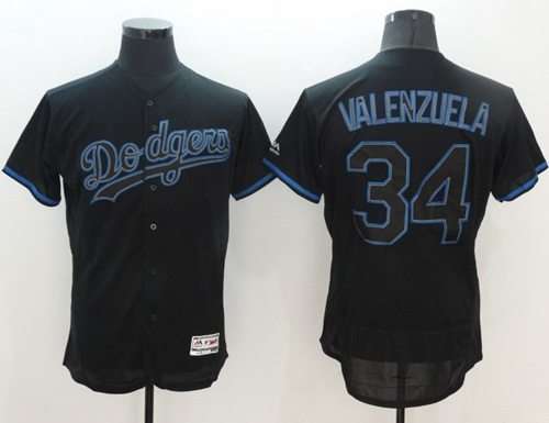 Dodgers #34 Fernando Valenzuela Black Fashion Flexbase Authentic ...