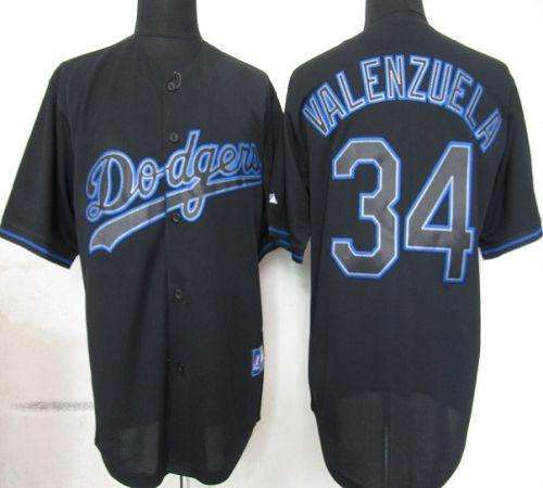 Dodgers #34 Fernando Valenzuela Black Fashion Stitched Jersey ...